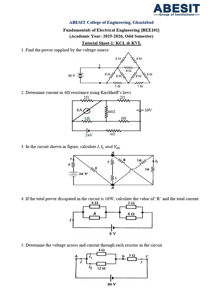 Tutorial Sheet 1 (Unit I) | PDF