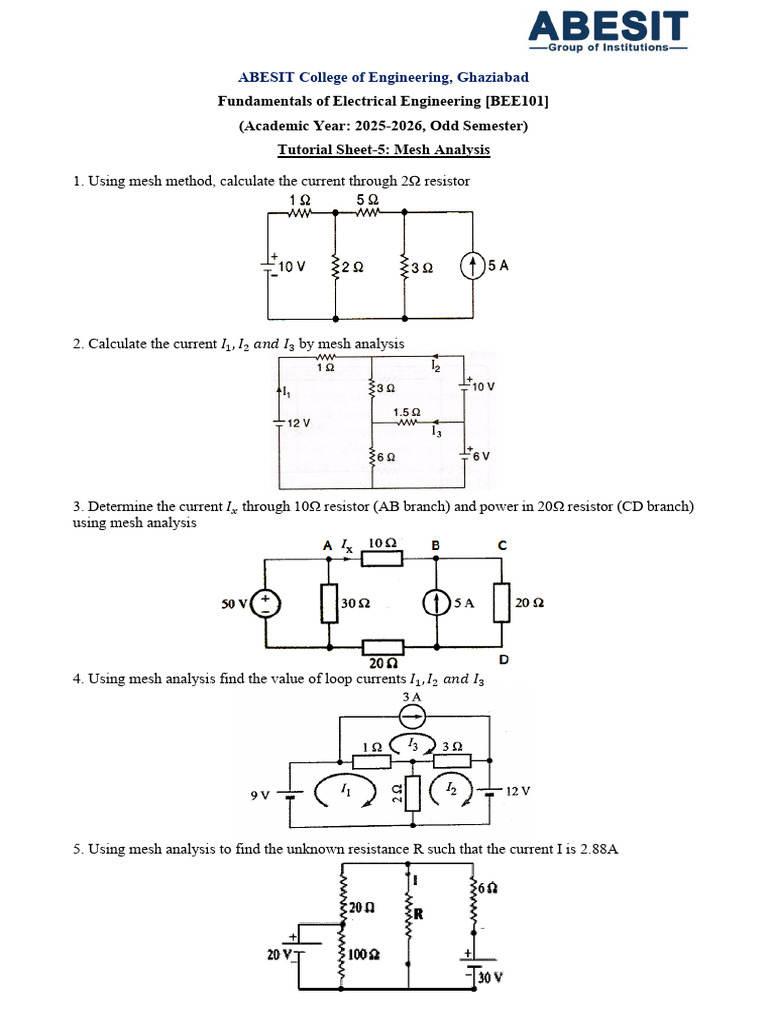 Tutorial Sheet 5 (Unit I) | PDF