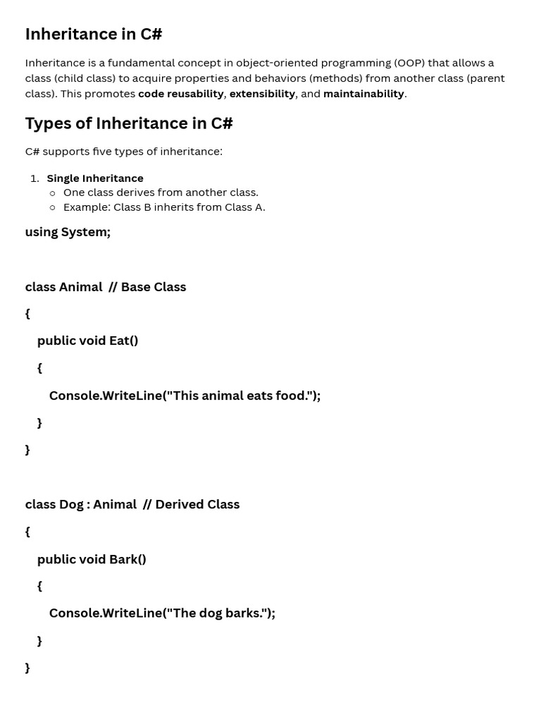 C# Inheritance Types Explained | PDF | Method (Computer Programming ...