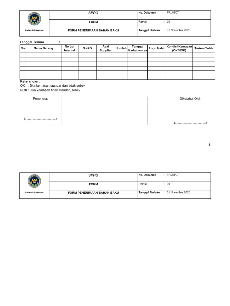 Form Penerimaan Barang Ok | PDF