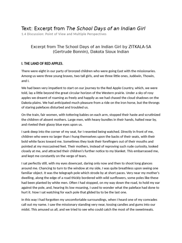 H-CP Zitkála-Šá The School Days of An Indian Girl | PDF