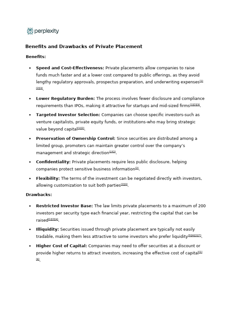 Benefits and Drawbacks of Private Placement | PDF | Securities (Finance ...