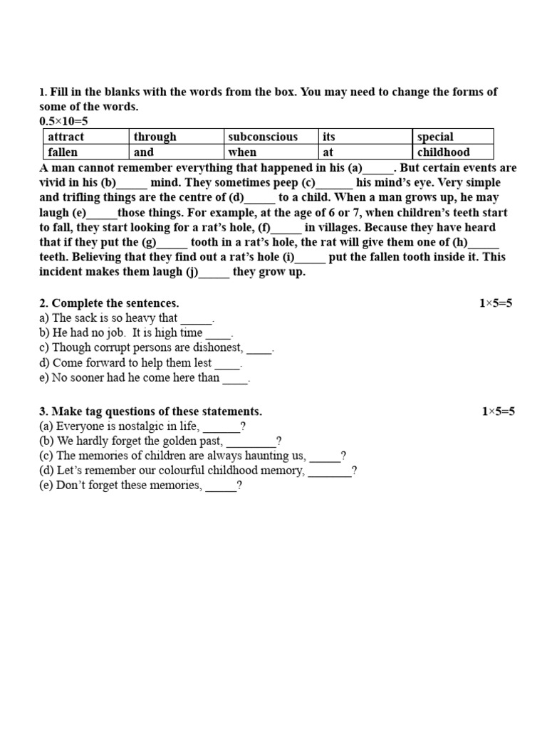 Practice Sheet English Part 2 | PDF