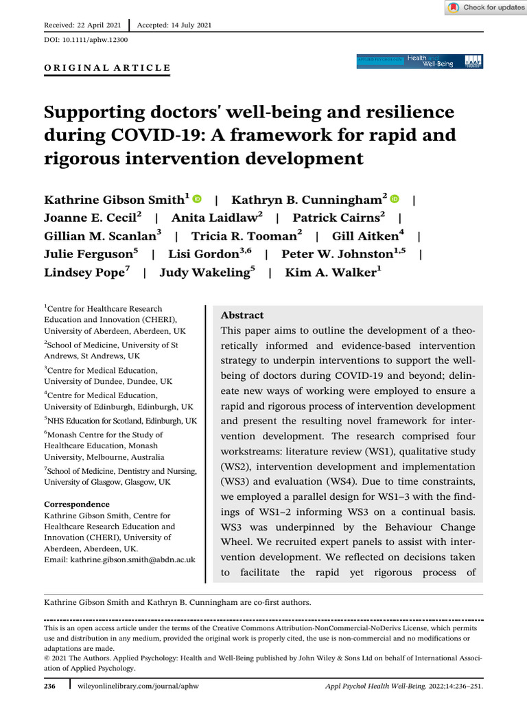 Supporting Doctors Well Being and Resilience During COVID 19 A | PDF ...