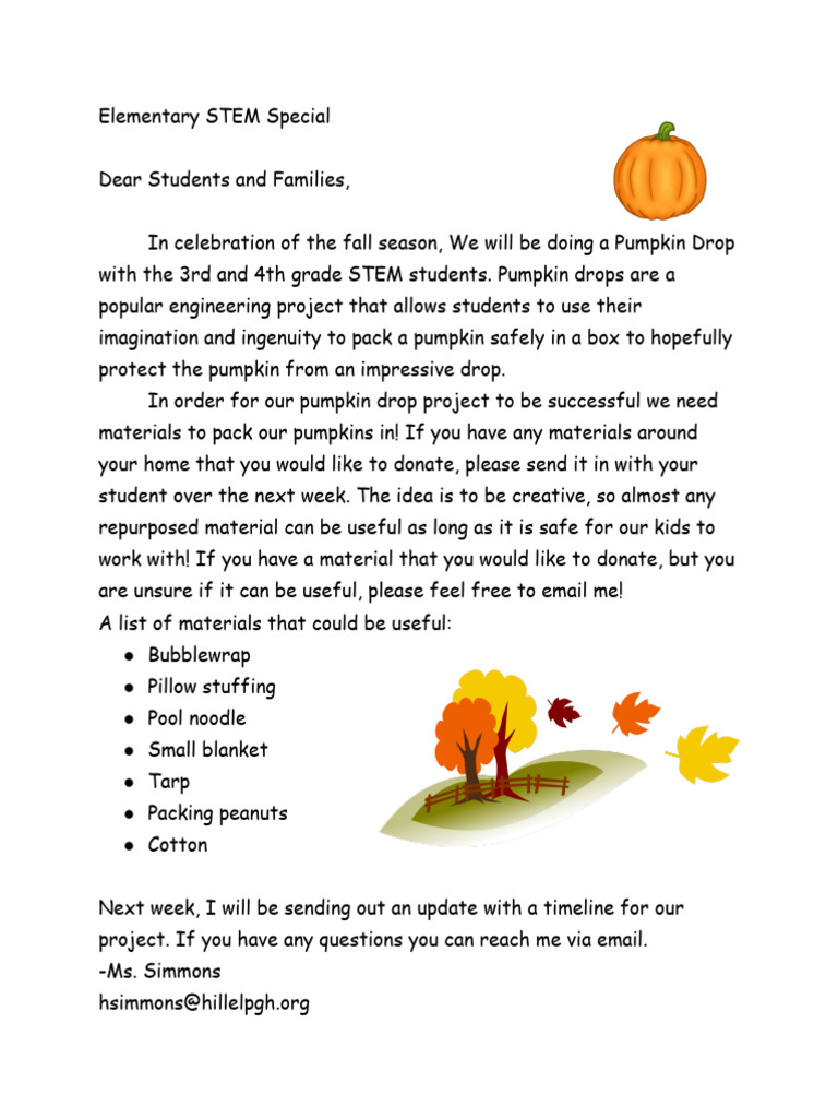 Pumpkin Drop Home Letter | PDF