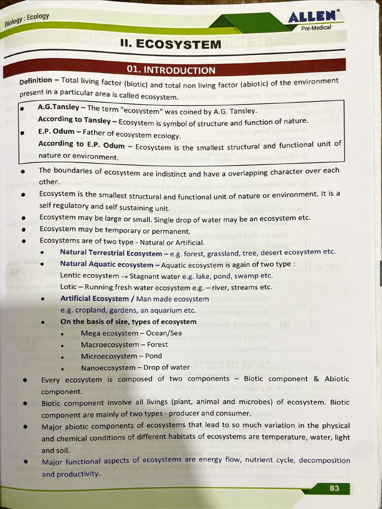 ALLEN 2026 NEET Module (Ecosystem) | PDF