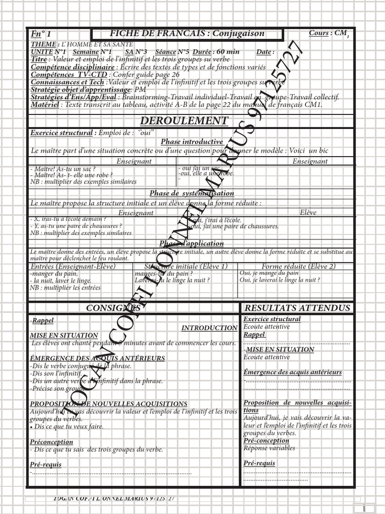 Conjugaison : Infinitif et Temps Simples | PDF | Verbe | Phrase