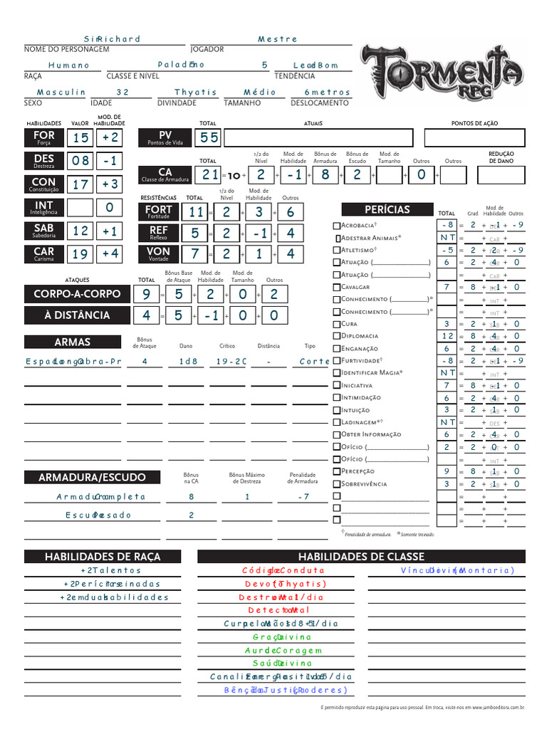 Ficha - Paladino de Thyatis | PDF