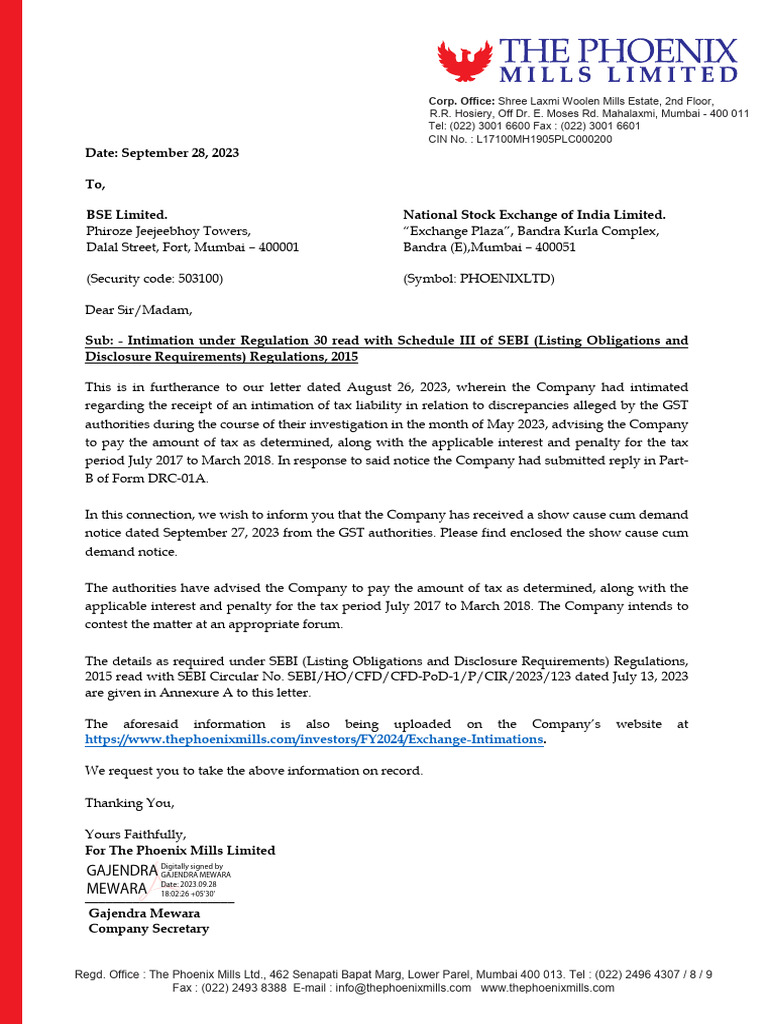 Phoenix Mills SCN Reply-01-03 | PDF | Government | Government Finances