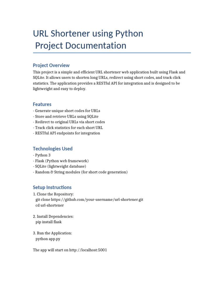 Flask URL Shortener Documentation | PDF