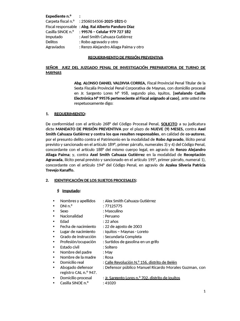MODELO DE PRISION PREVENTIVA - ROBO AGRAVADO Y RECEPTACIÓN TURNO ...