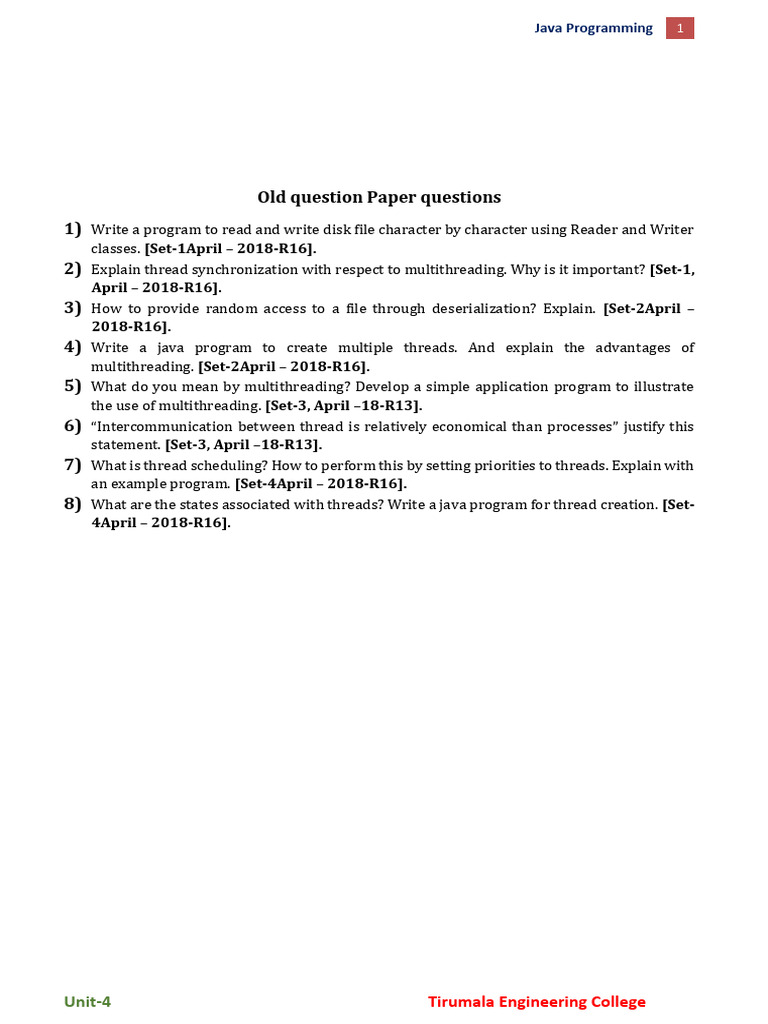 Jp Unit-4 Tec | PDF | Thread (Computing) | Process (Computing)