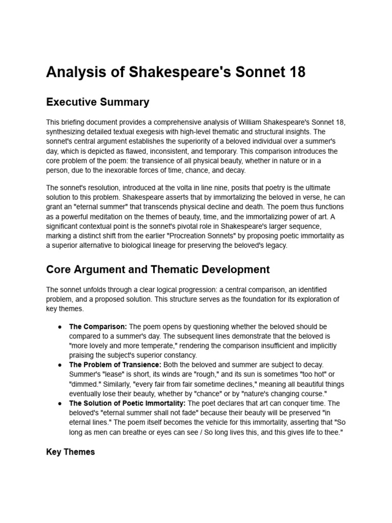 Analysis of Shakespeare's Sonnet 18 | PDF | Metre (Poetry) | Poetry