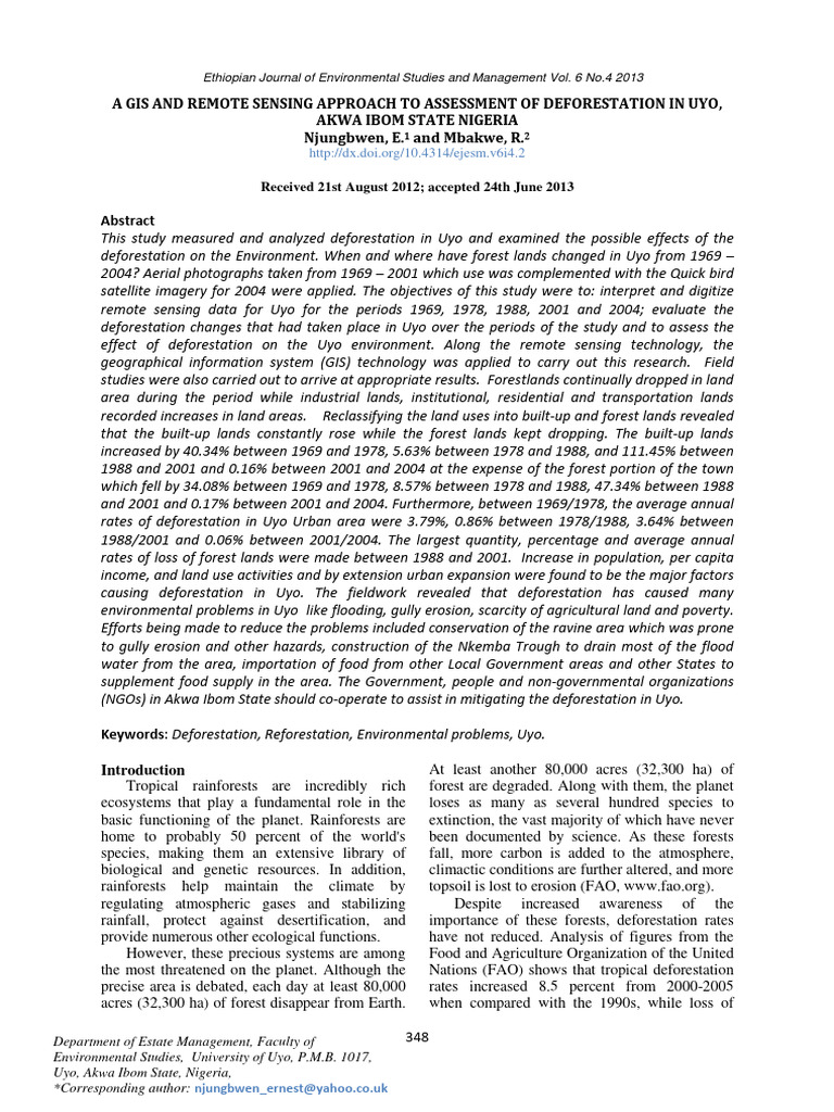 A Gis and Remote Sensing Approach To Assess Deforestation | PDF ...