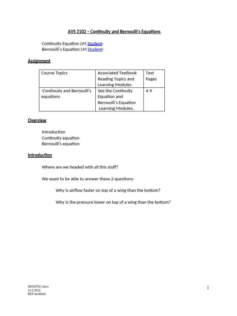 Mod 5 Continuity and Bernoulli's Equations SOLVED | PDF | Wing ...