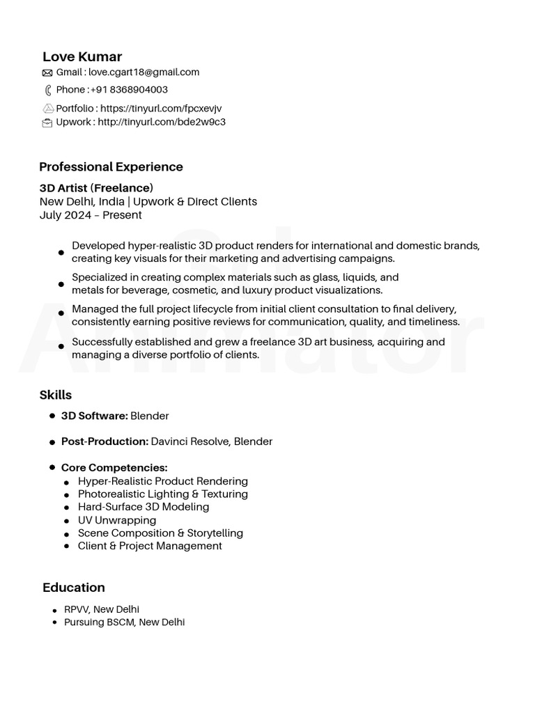 Hyper-Realistic 3D Artist Portfolio | PDF
