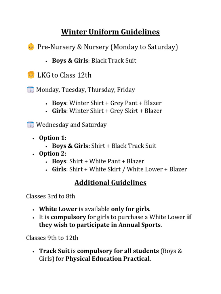 Winter Uniform Guidelines for Students | PDF