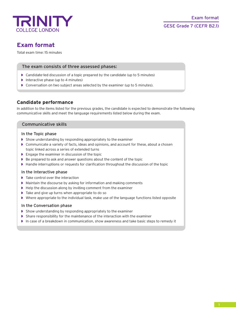 GESE Grade 7 Exam Format Overview | PDF | Subject (Grammar) | Vocabulary