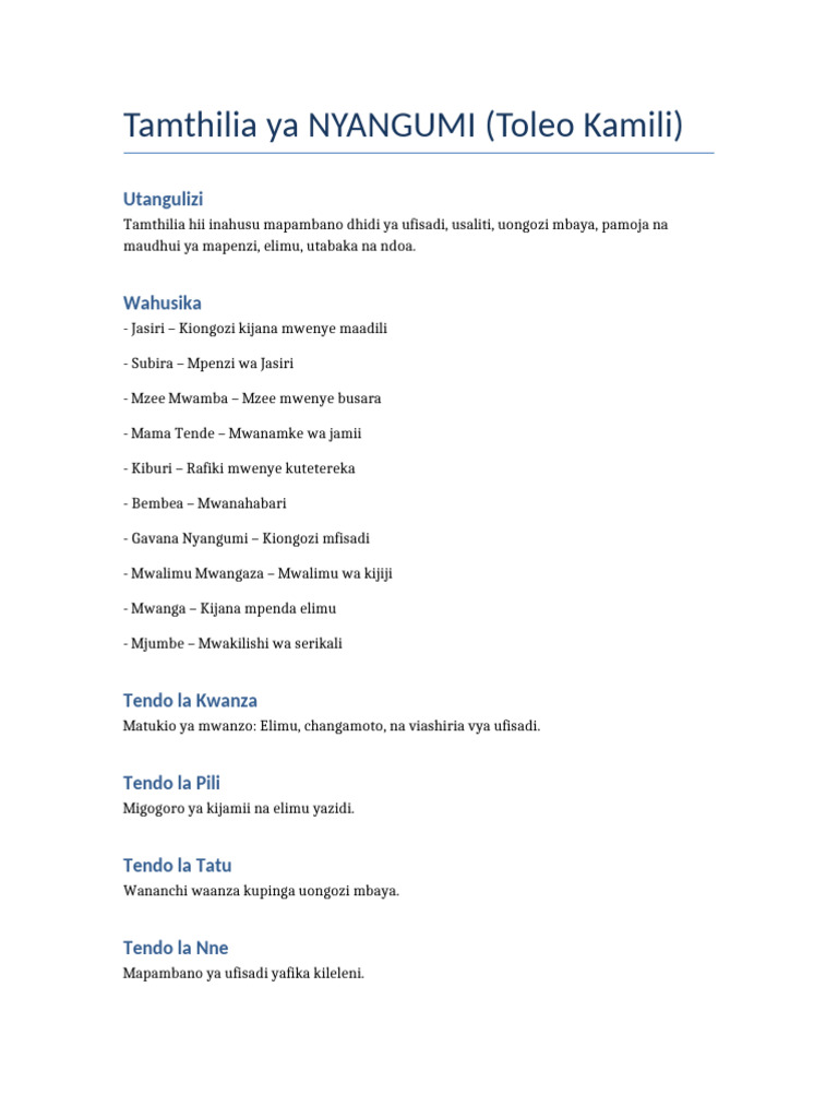 Tamthilia Nyangumi Full | PDF