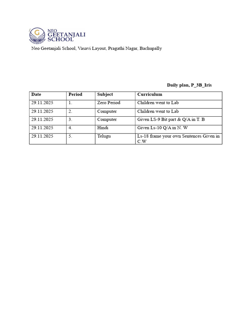 GR - 3 Iris Daily Log - 29th - November | PDF