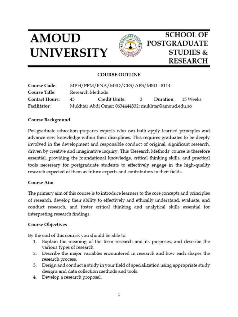 Research Methods Course Outline | PDF | Sampling (Statistics ...