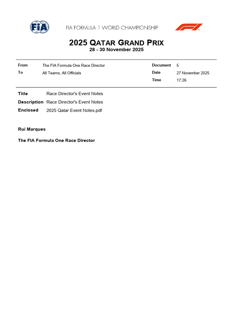 2025 Qatar Grand Prix Event Notes | PDF | Formula One | National Grands ...