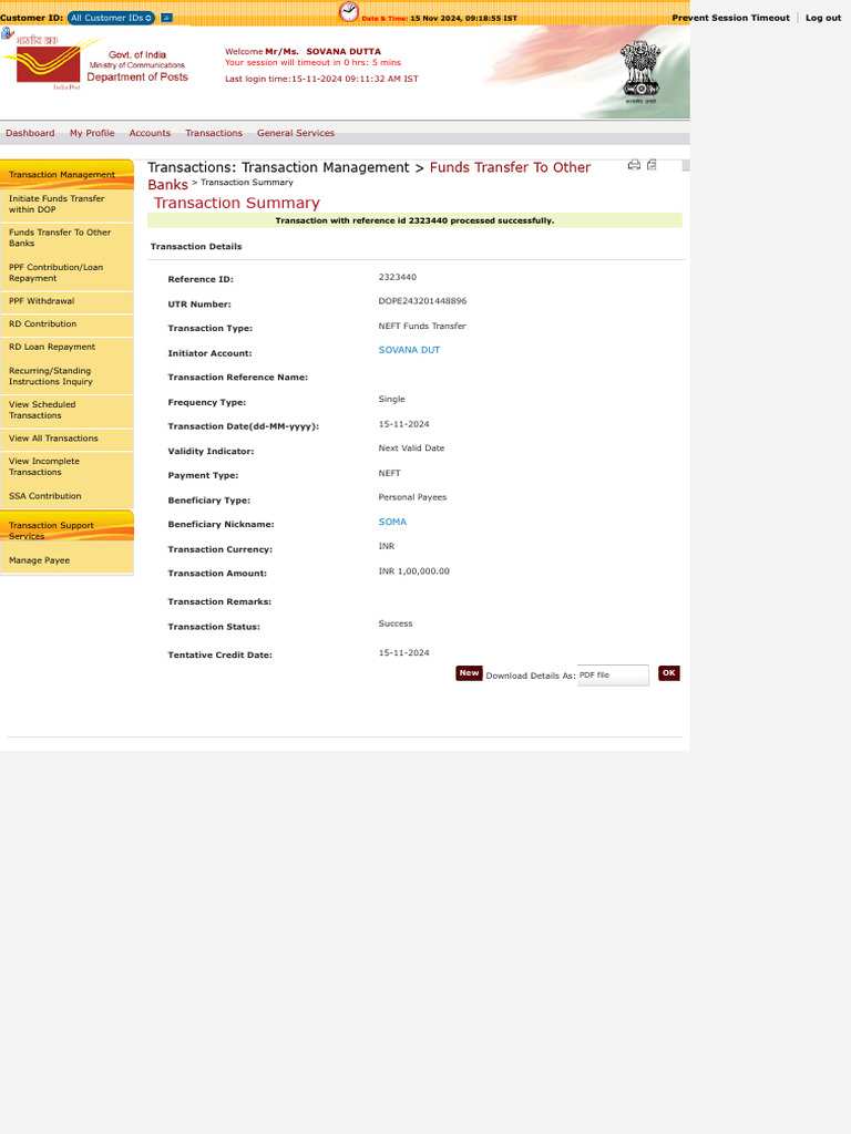 Department of Post Internet Login Transaction Summary | PDF | Services ...