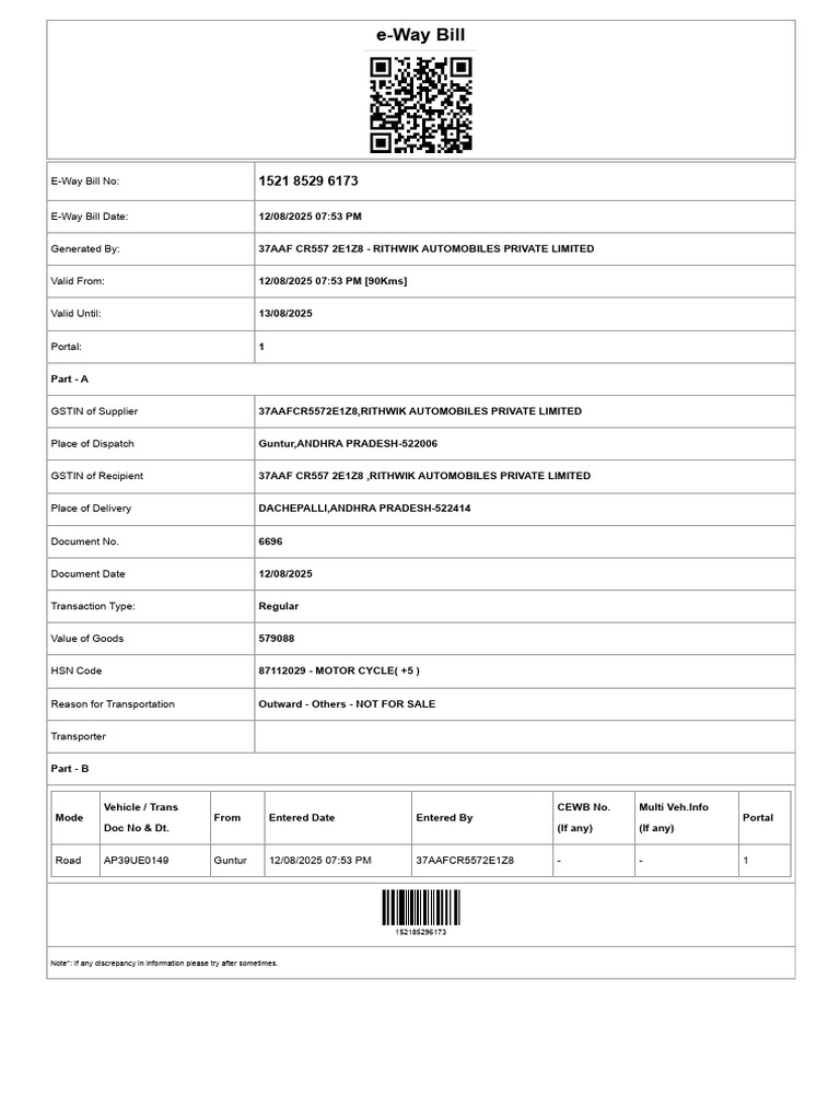 E-Way Bill System DHPL 0149 | PDF