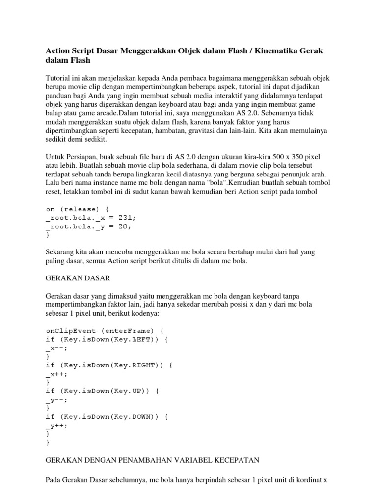 Action Script Dasar Menggerakkan Objek Dalam Flash | PDF