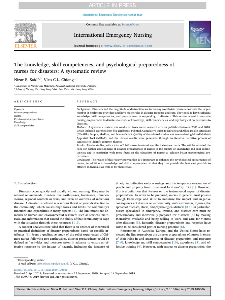 The Knowledge, Skill Competencies, and Psychological Preparedness of ...