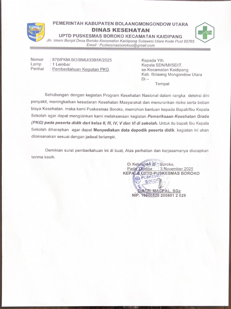 Surat Kegiatan PKG Di Sekolah | PDF