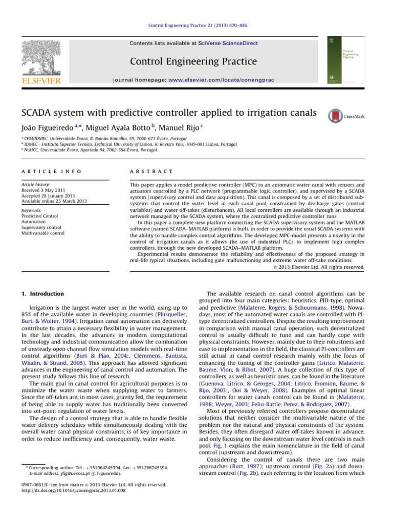 SCADA System With Predictive Controller Applied To Irrigation Canals ...