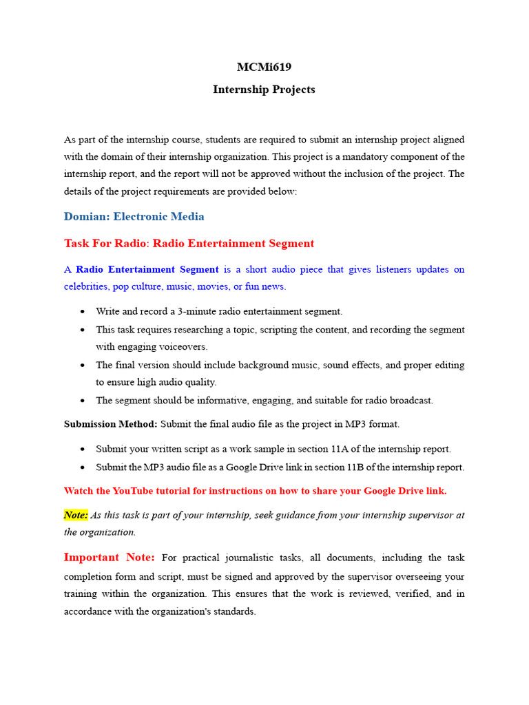 Internship Projects - Domain Electronic Media Radio | PDF
