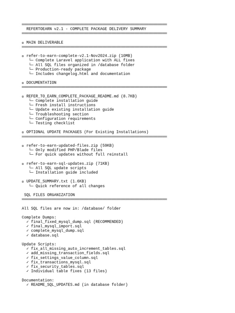 Package Delivery Summary | PDF | Zip (File Format) | Sql