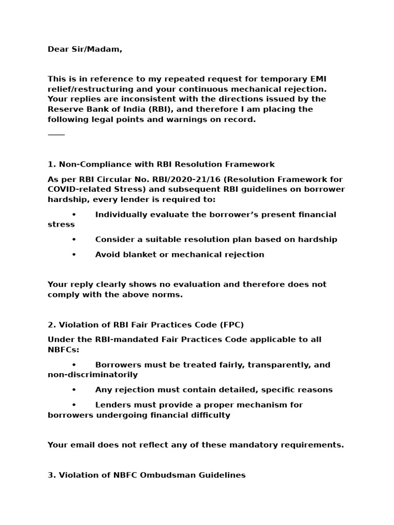 Rejection Reply Notice | PDF | Reserve Bank Of India | Government