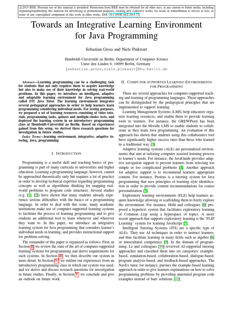 Towards An Integrative Learning Environment For Java Programming | PDF ...