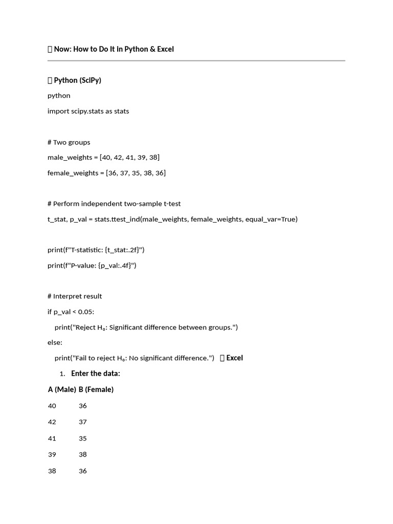 t Sample in Excel and Python | PDF