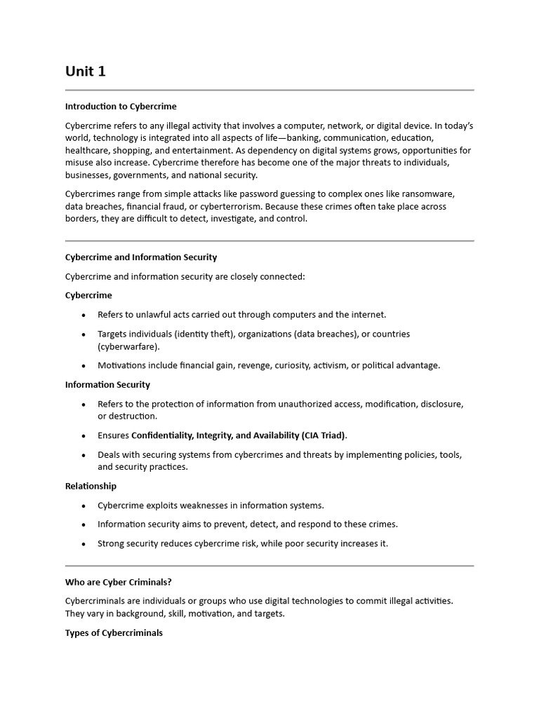 Cs Unit 1 | PDF | Cybercrime | Computer Security