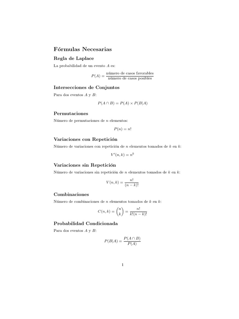Formulas de Probabilidad y Ejercicios | PDF | Probabilidad | Permutación