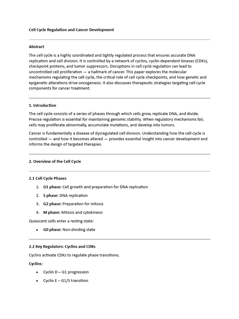 Cell Cycle Regulation and Cancer Development | PDF | Cell Cycle | Dna ...