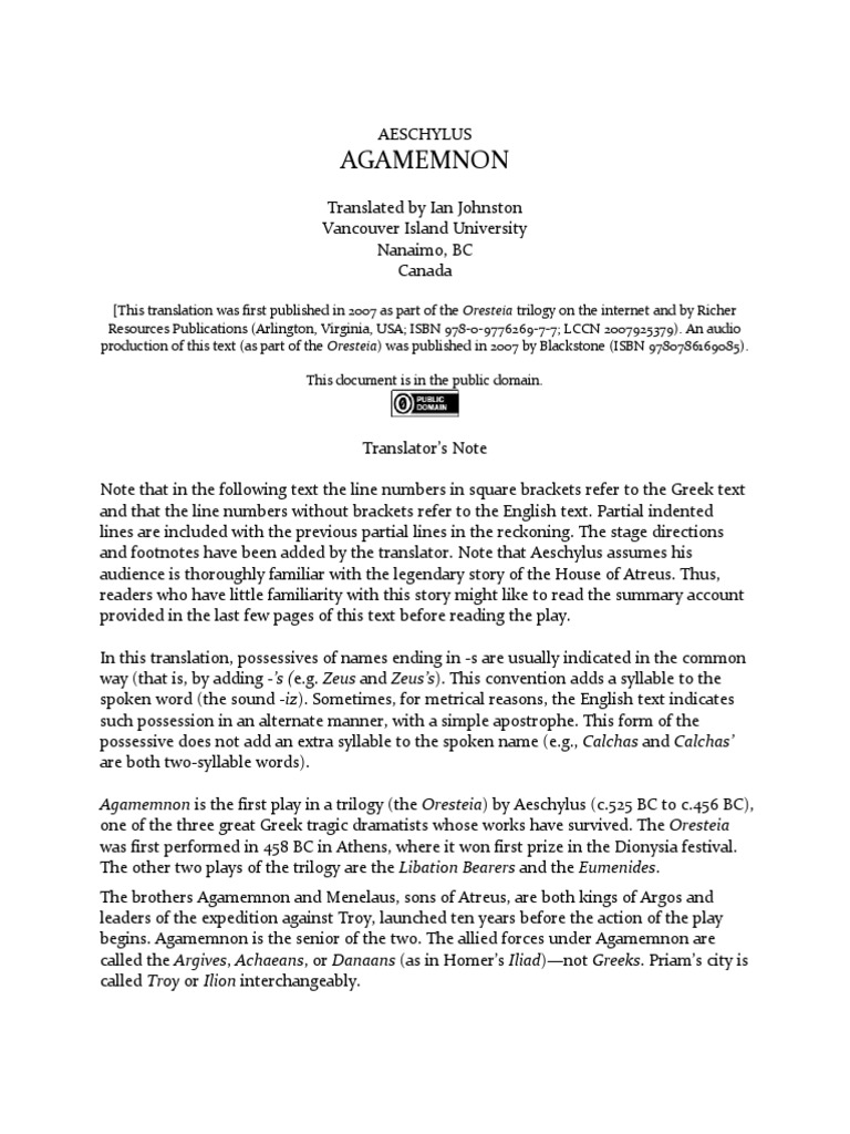 Agamemnon PDF | PDF | Agamemnon | Clytemnestra