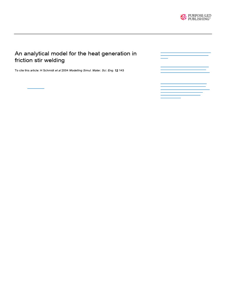 Heat Generation Model in Friction Stir Welding | PDF | Stress ...