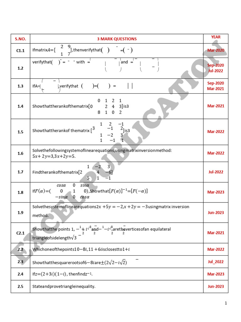 12th Maths Important 3 Mark Questions English Medium PDF Download | PDF ...