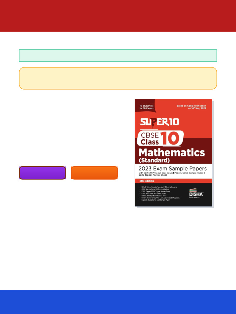 Disha Super 10 CBSE Class 10 Mathematics Standard 2023 Exam Sample ...