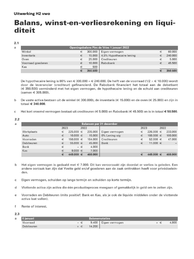 H2 Uitwerkingen Vwo | PDF