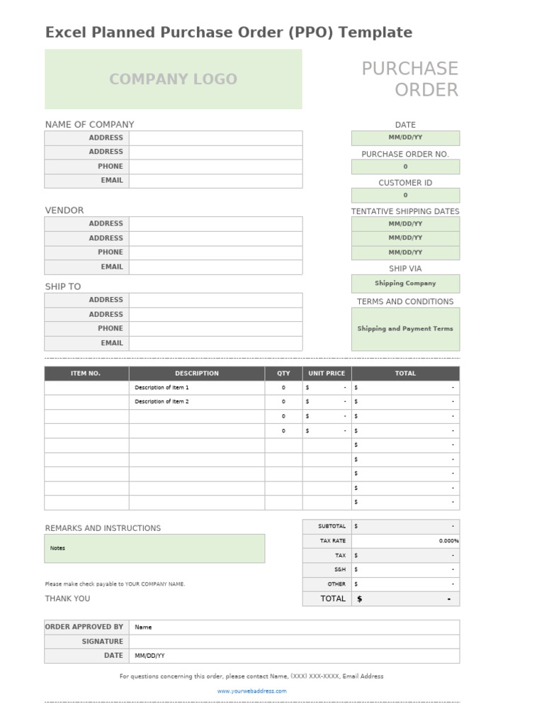 Excel Purchase Order Template Download | PDF