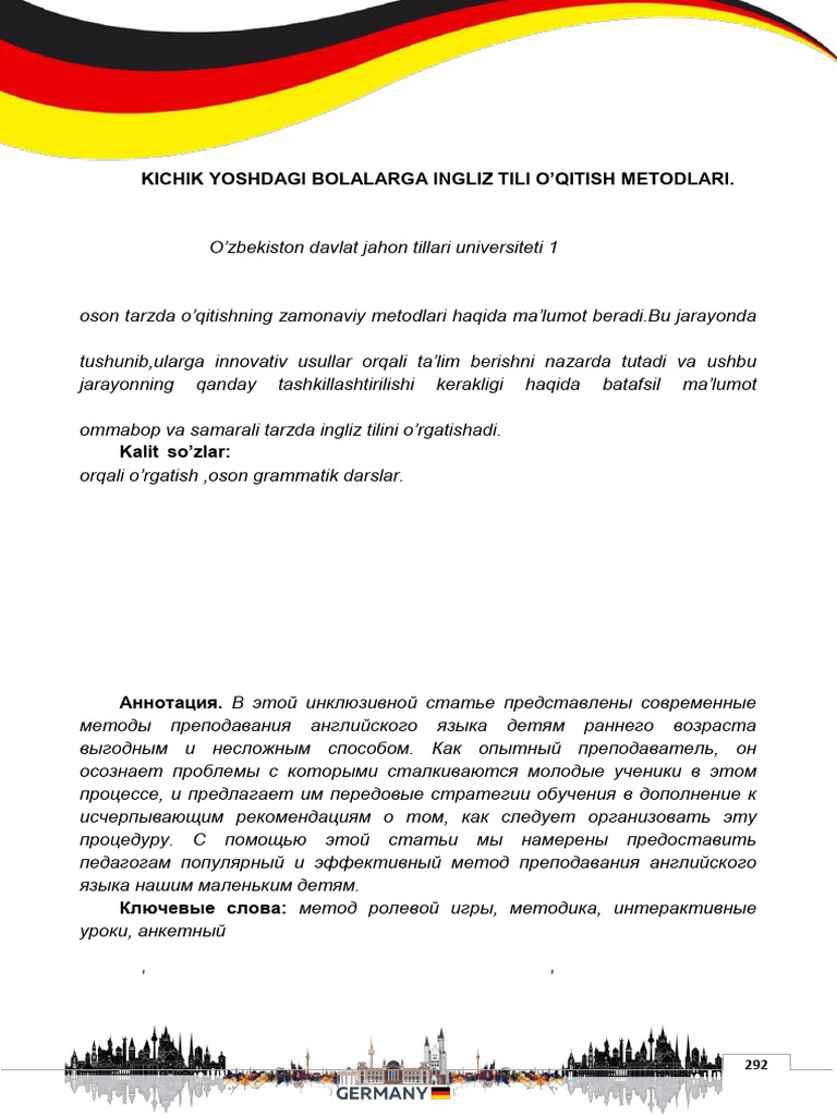 Kichik Yoshdagi Bolalarga Ingliz Tili O'Qitish Metodlari. Abdunazarova ...