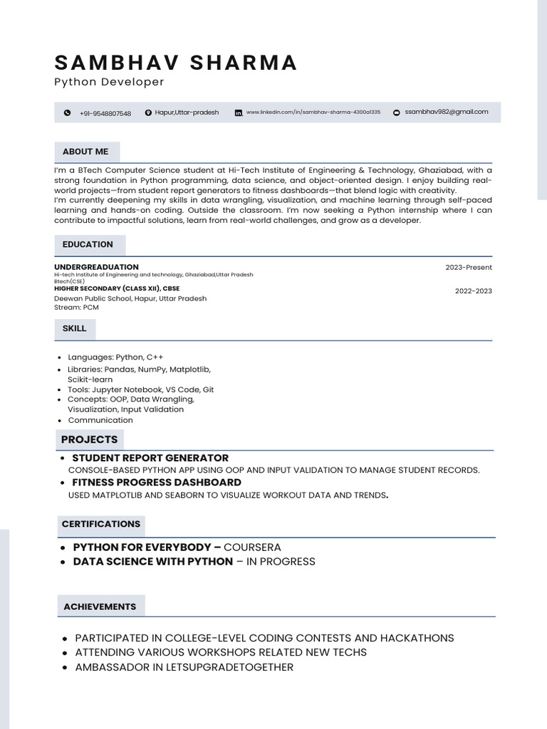 Resume For Python Developer | PDF