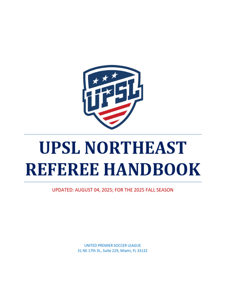 UPSL Northeast Referee Handbook 2025 | PDF | Sports