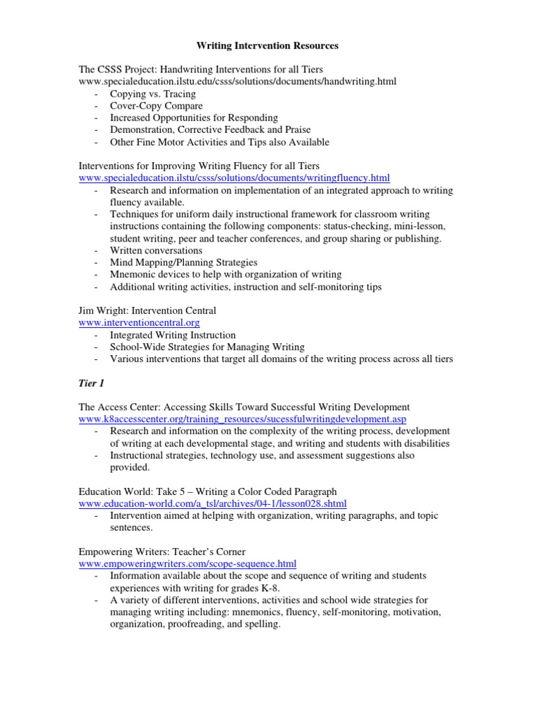 Writing Intervention Strategies Overview | PDF | Rubric (Academic ...